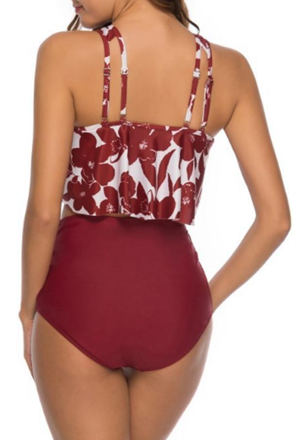 Lotus Leaf High Waist Flower Print Tankini Set